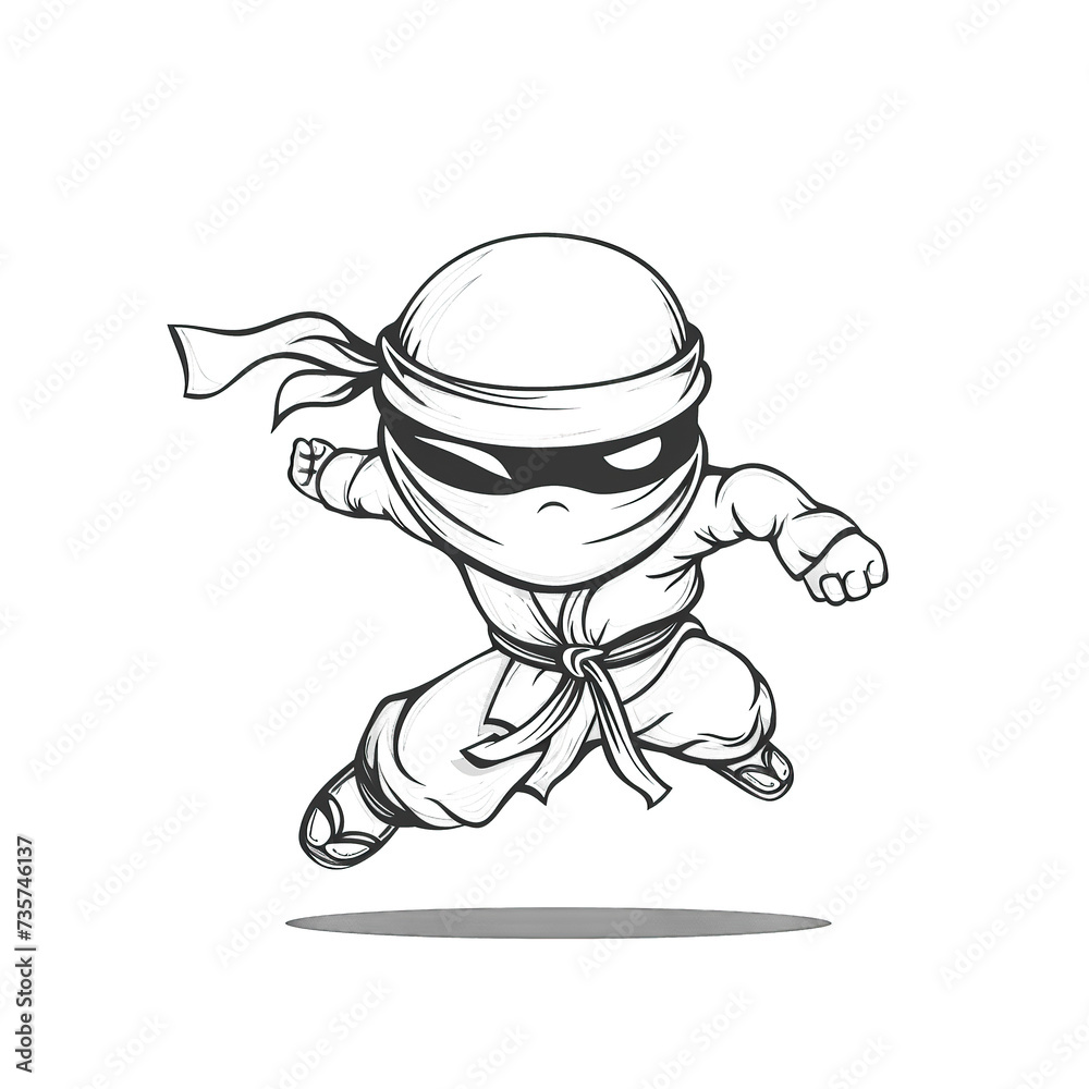 Cute ninja jump coloring page transparent background for children's ...