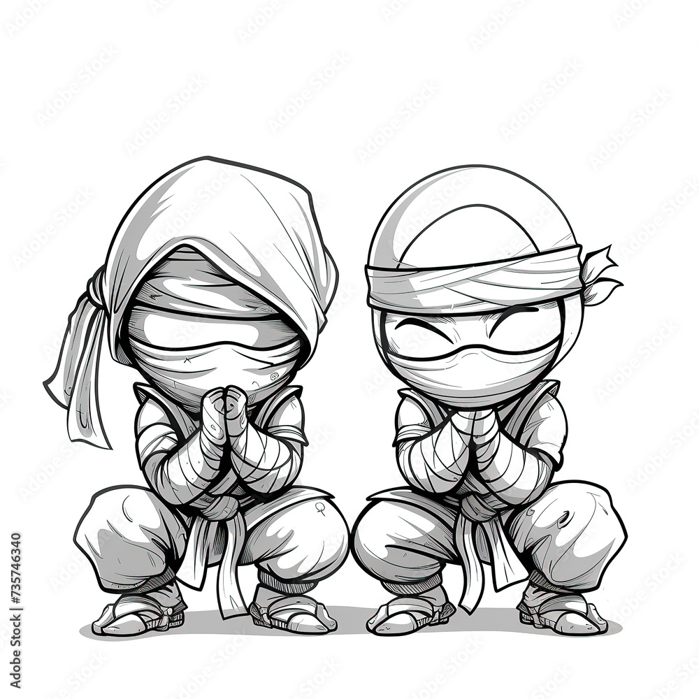 The ninja bows respectfully coloring page transparent background for ...