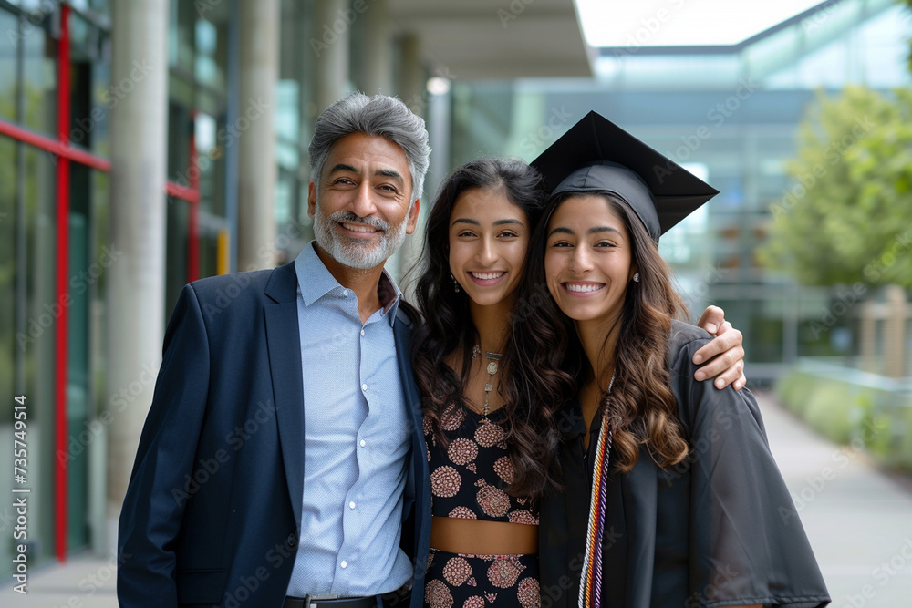 Graduate Smiling with Family at Commencement Day. A graduate in ...