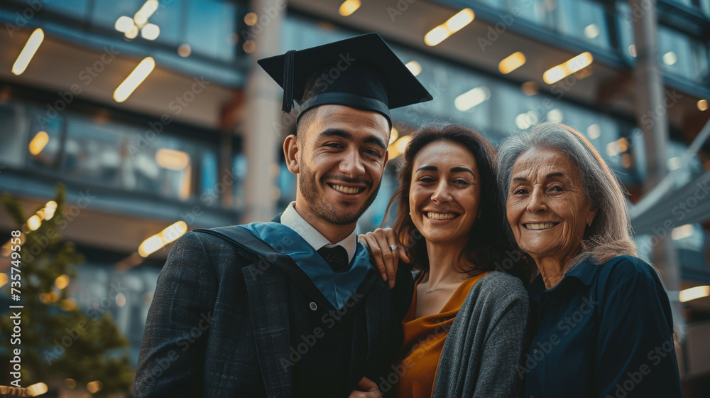 Graduate Smiling with Family at Commencement Day. A graduate in ...