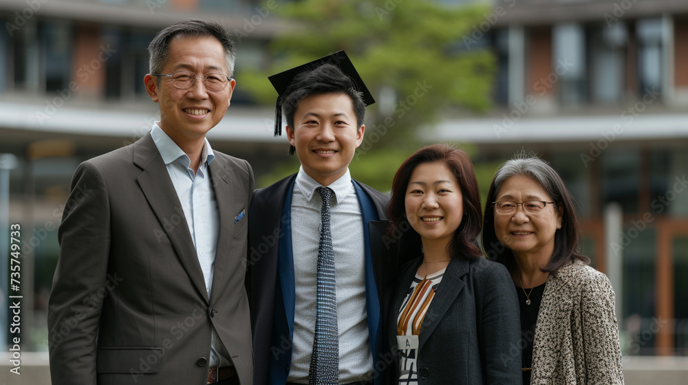 Graduate Smiling with Family at Commencement Day. A graduate in ...