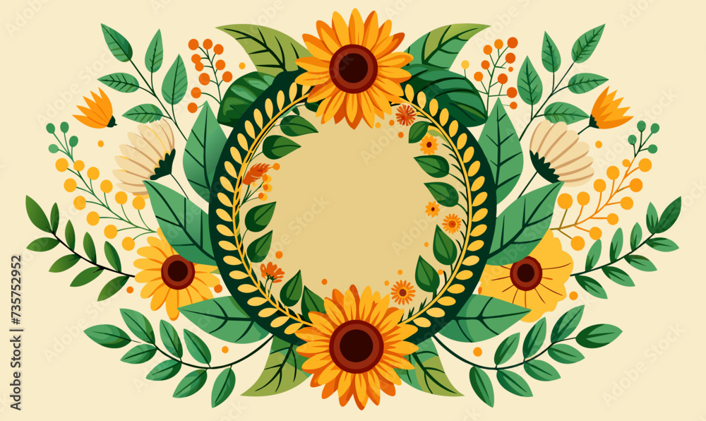 A rectangular border frame with sunflowers in each corner and smaller ...