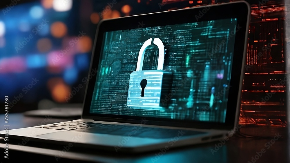 Laptop technology-themed background with bokeh effect. Laptop with ...