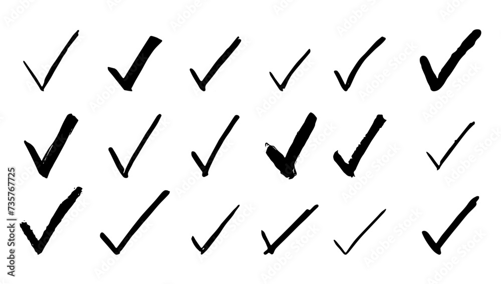 v Check hand drawing mark symbol. hand drawn with brush strokes tick v ...