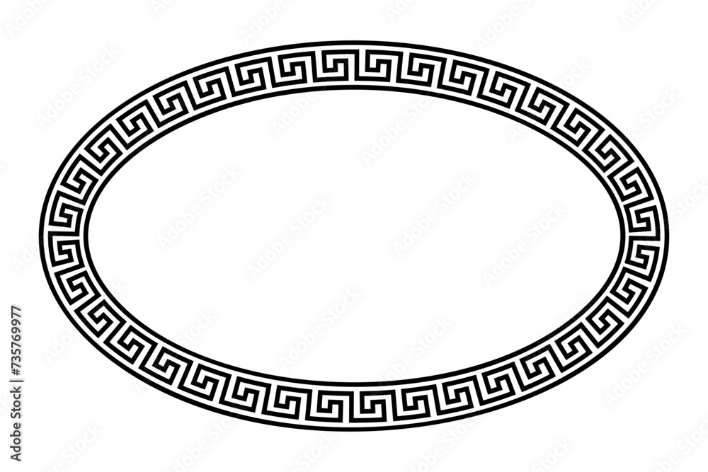 Vetor de Oval meander frame with seamless Greek key pattern. Decorative ...