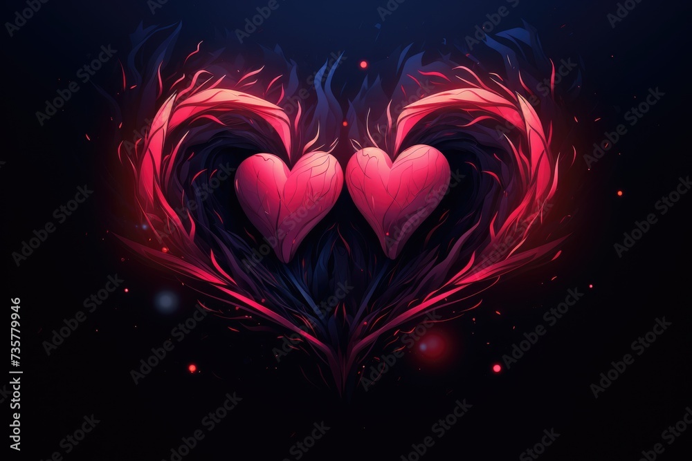 A dark background showcases two hearts intertwined to form a tree shape ...