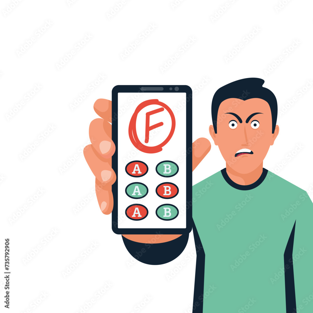 Bad grade student. Failed test. Bad rating. Negative result ...