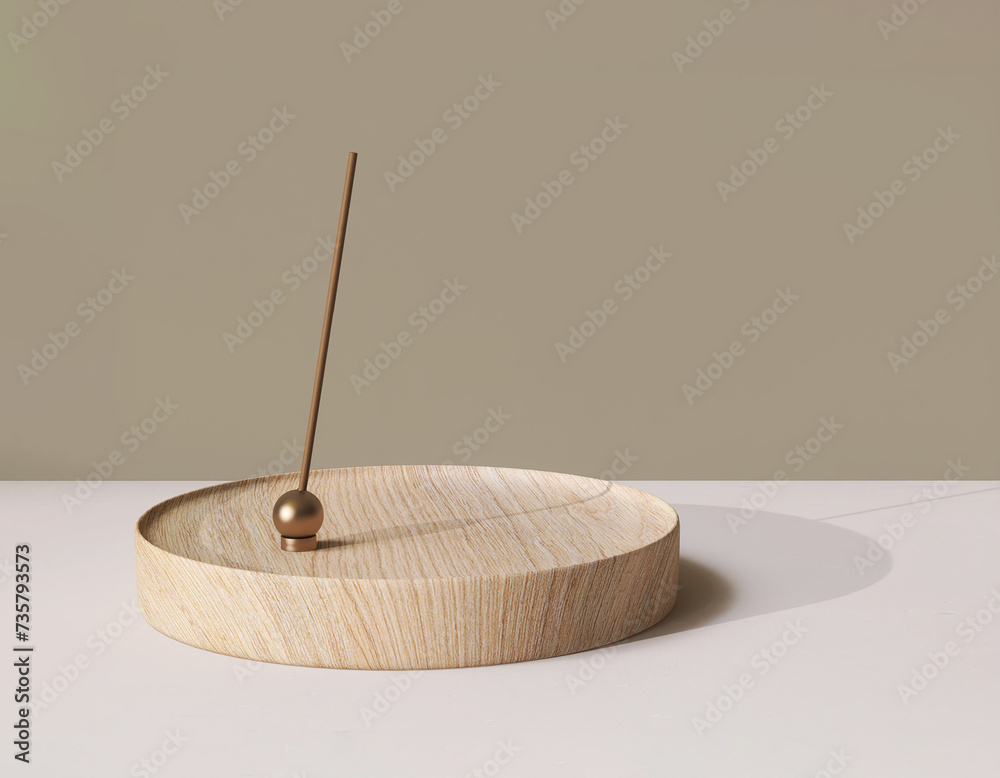 Modern, minimal wooden sundial sun clock in sunlight, shadow on white ...