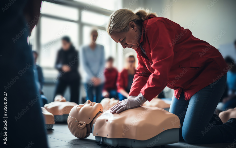 CPR Training ,Emergency and first aid class on cpr doll ...