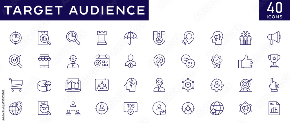 target audience icons set with fully editable stroke thin line vector ...