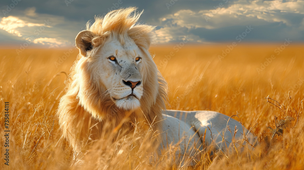 White lions with a rare coloration of lion species in their native ...