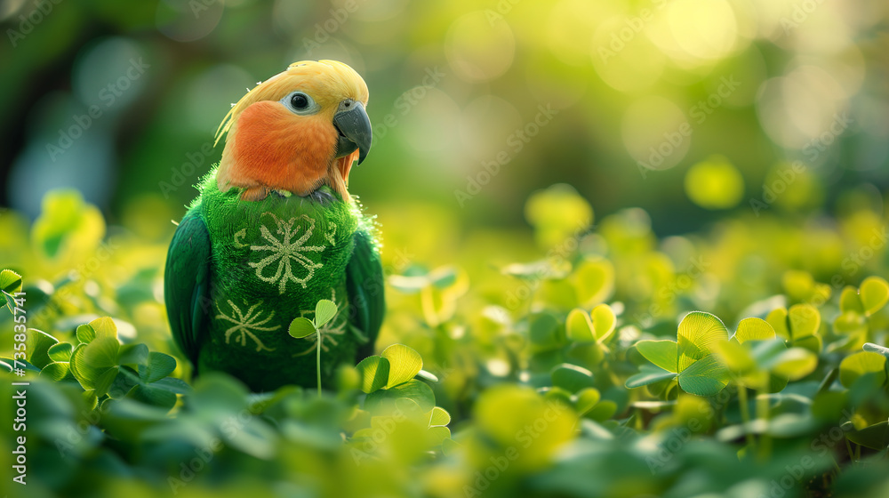 Parrot on green background for St. Patrick's Day Festivities. Stock ...