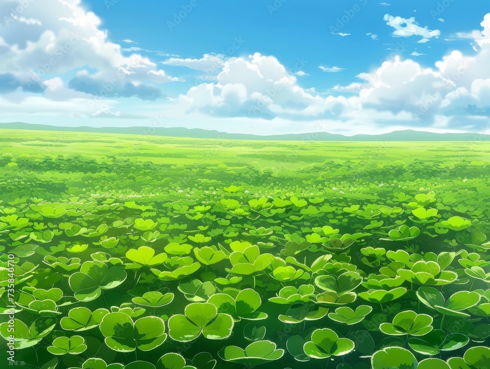 Shamrock Field - A lush field of green clover under a bright sunny sky ...