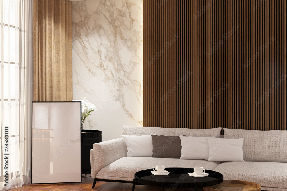 Contemporary modern of living room with frame mock up . Design 3d ...