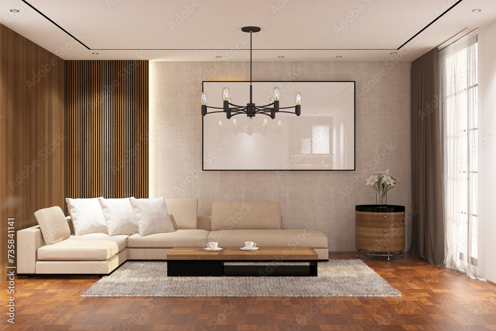 Contemporary modern of living room with frame mock up . Design 3d ...