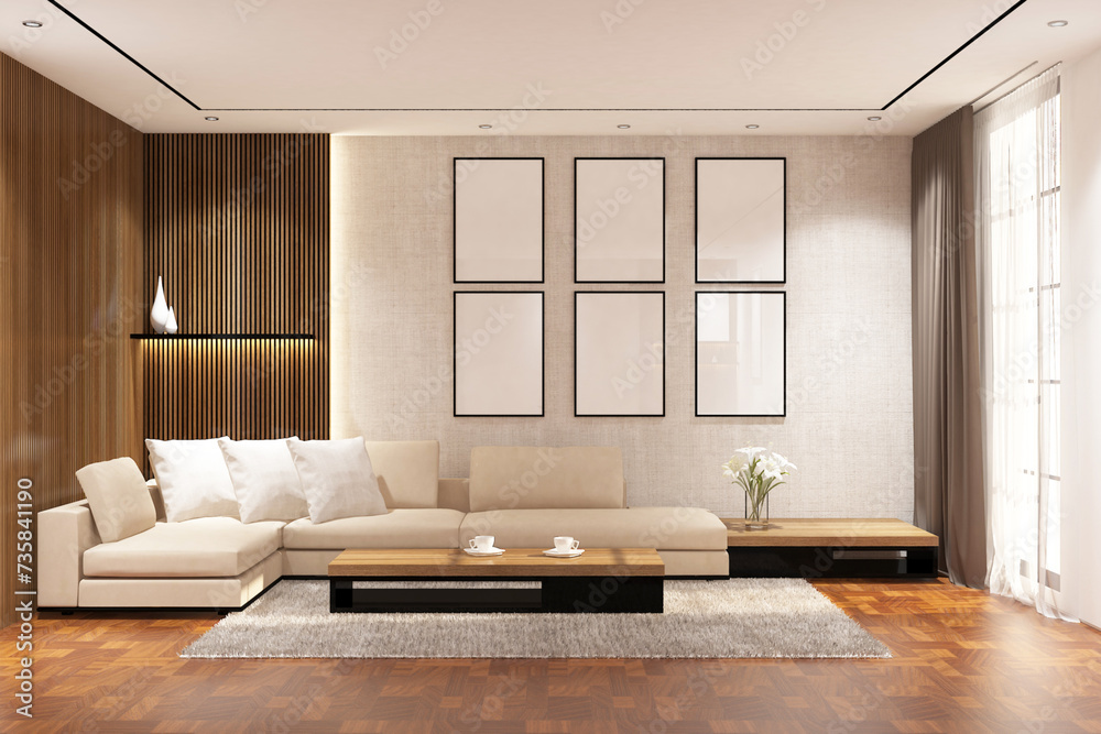 Contemporary modern of living room with frame mock up . Design 3d ...