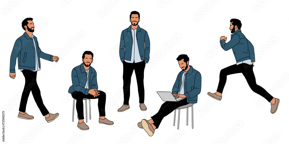 Businessman character in different poses. Handsome business man in ...