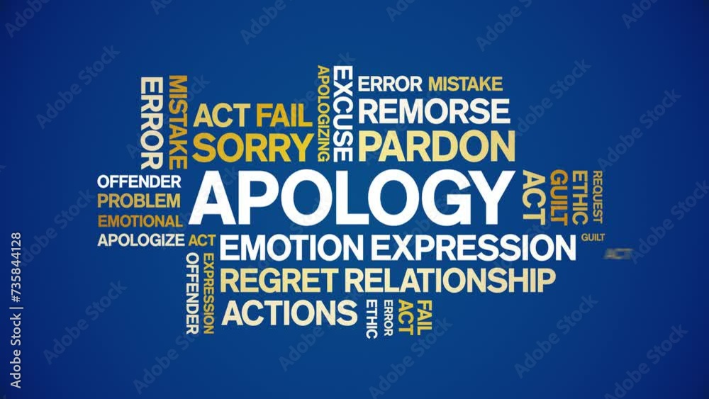 Apology animated word cloud;text design animation tag kinetic ...