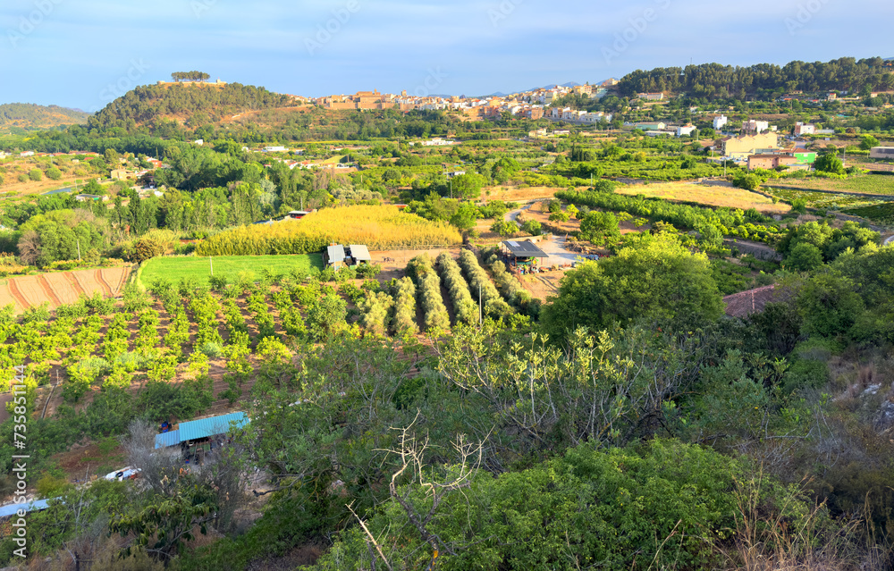 Rural landscape in Segorbe town. Farmhouse at vegetable field. Spain ...