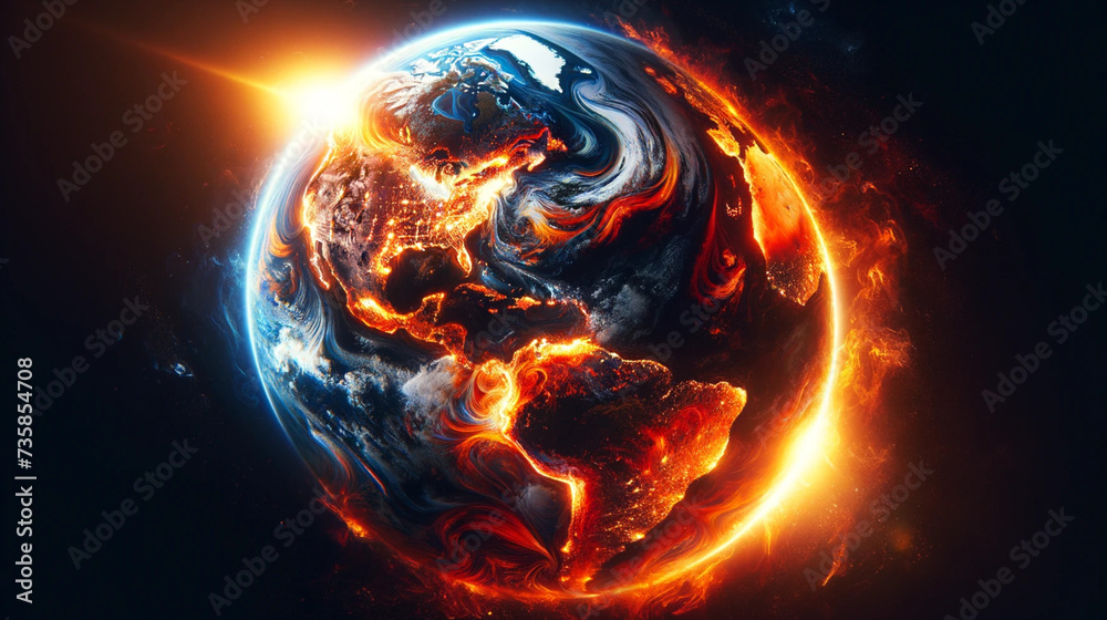 the Earth with visual effects that suggest intense heat, highlighting ...