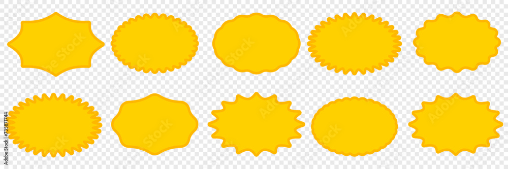 Set of vector sticker icon featuring a yellow star-shaped label for ...
