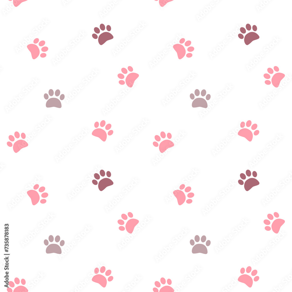 Pink footprint paws vector seamless pattern. Step, footstep, track ...