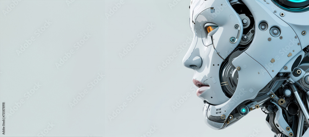 Beautiful female robot with artificial intelligence. AI Artificial Intelligence Robot Head with ...