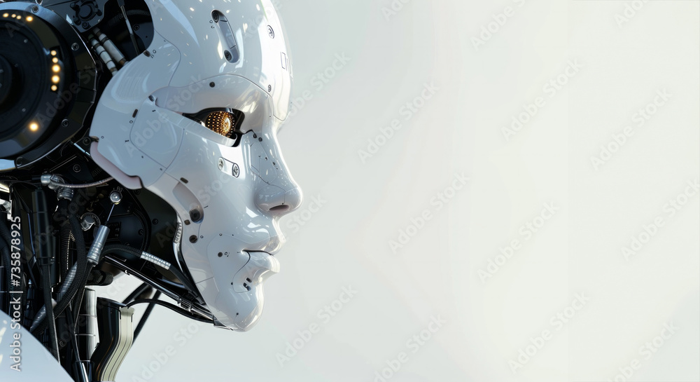 Beautiful female robot with artificial intelligence. AI Artificial Intelligence Robot Head with ...