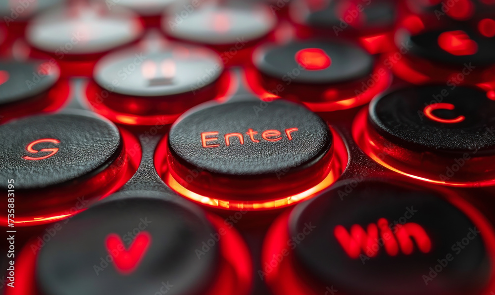 Enter to Win! highlighted red key on a keyboard, symbolizing online ...