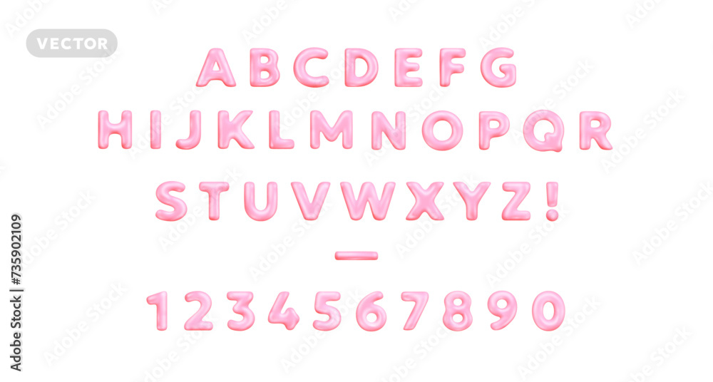 Vector realistic abc illustration of pink color glossy letter and ...