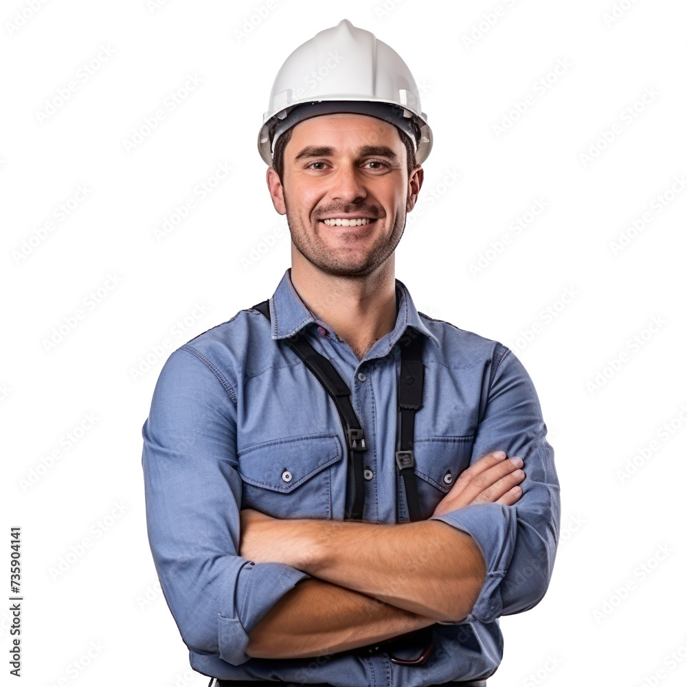 Portrait of 30 year old white male engineer smiling, crossed arms ...