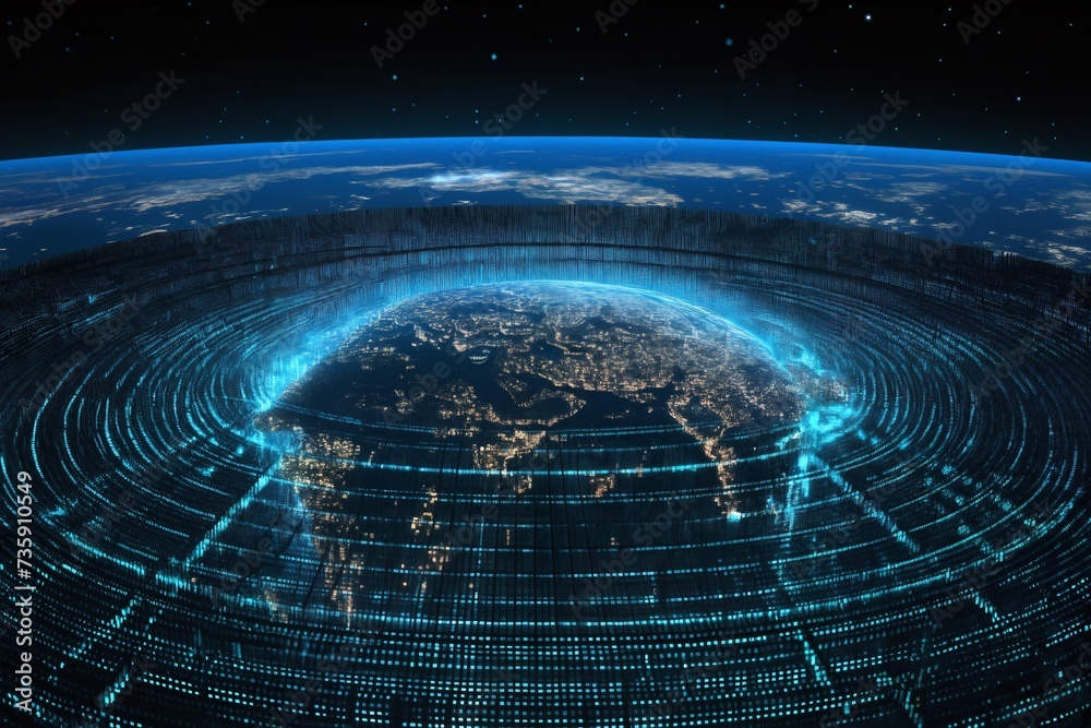 surface of earth planet with futuristic computer technology and mega ...