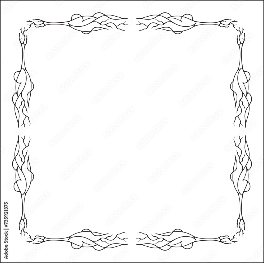 Black and white vegetal ornamental frame with tree branches, decorative ...