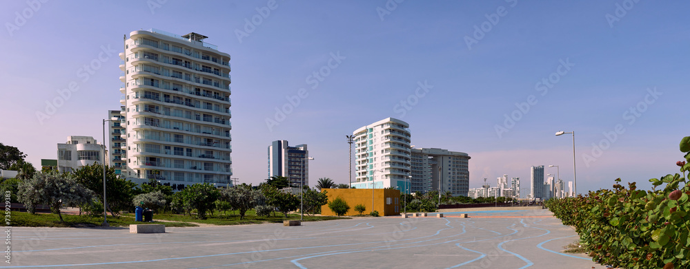Panoramic view of the linear park of Crespo in Cartagena de Indias ...