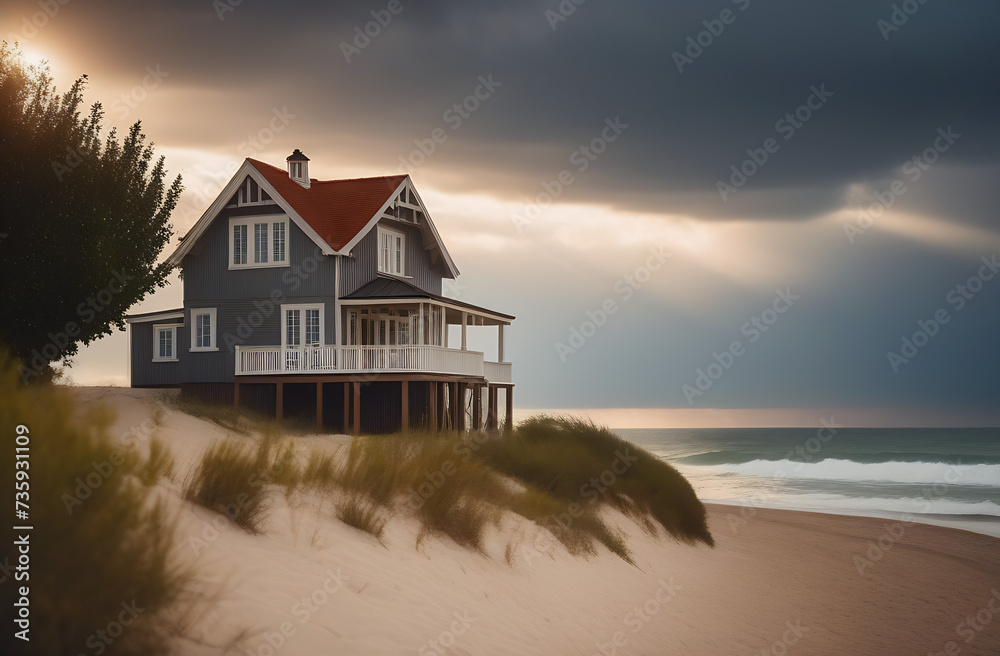 The dream house. An ideal, fantastic house on the seashore, ocean ...