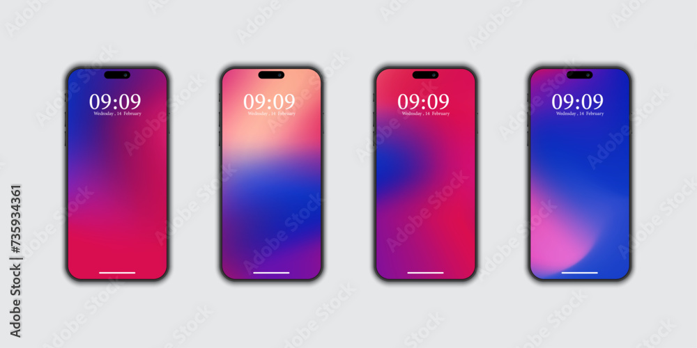 Premium smartphone graphics display with colorful gradients on 4 ...