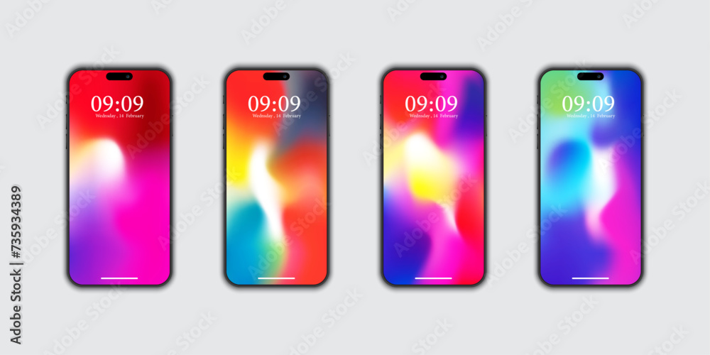 Premium smartphone graphics display with colorful gradients on 4 ...