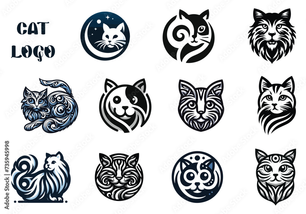 Cat logo vector. Modern pet shop logo. Cat logo bundle. Cat Icon set ...