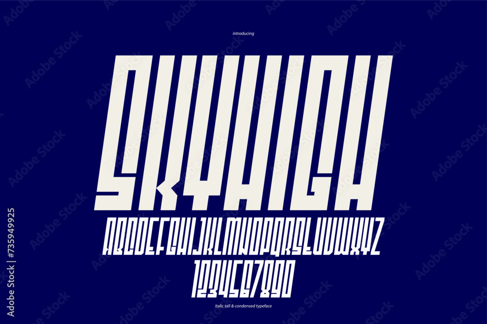 Urban italic condensed geometric font for logos and emblems, tall ...