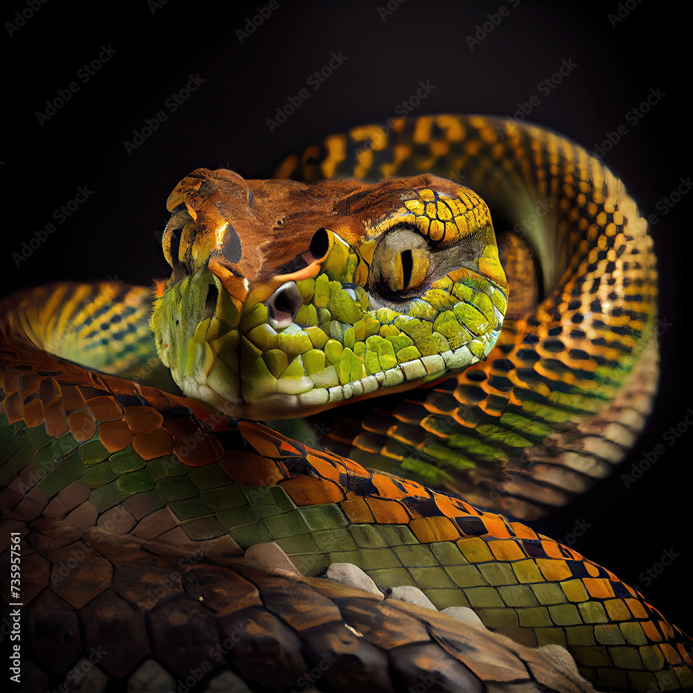 Pit Viper Portrait in Studio Setting with Dramatic Lighting Stock Photo ...