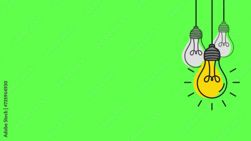 2d animated three bulbs hanging for top and move to right of green ...