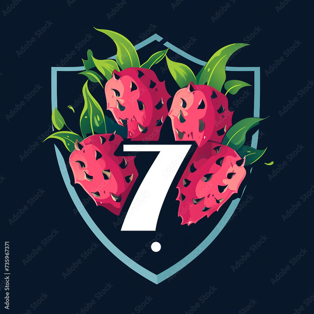 Flat vector logo of a shield with the mythical 7 composed of dragon ...