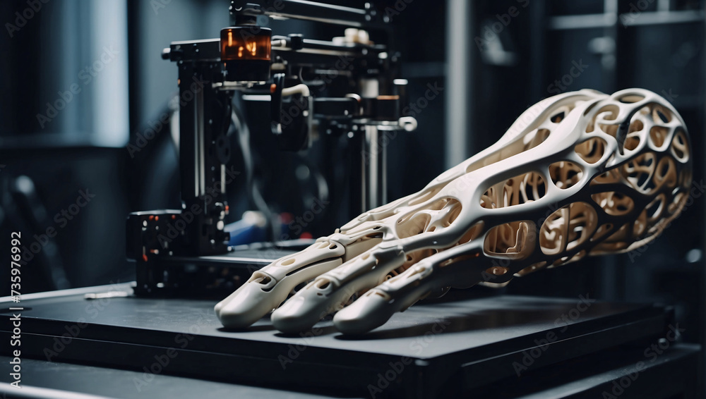 Prosthetic hand is materialized on 3D printer in laboratory - example ...