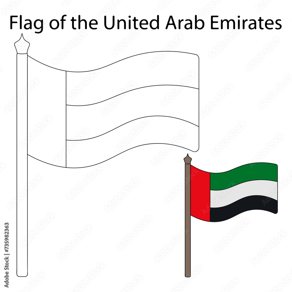 Flag of the United Arab Emirates. Sketch. Color the flag according to ...