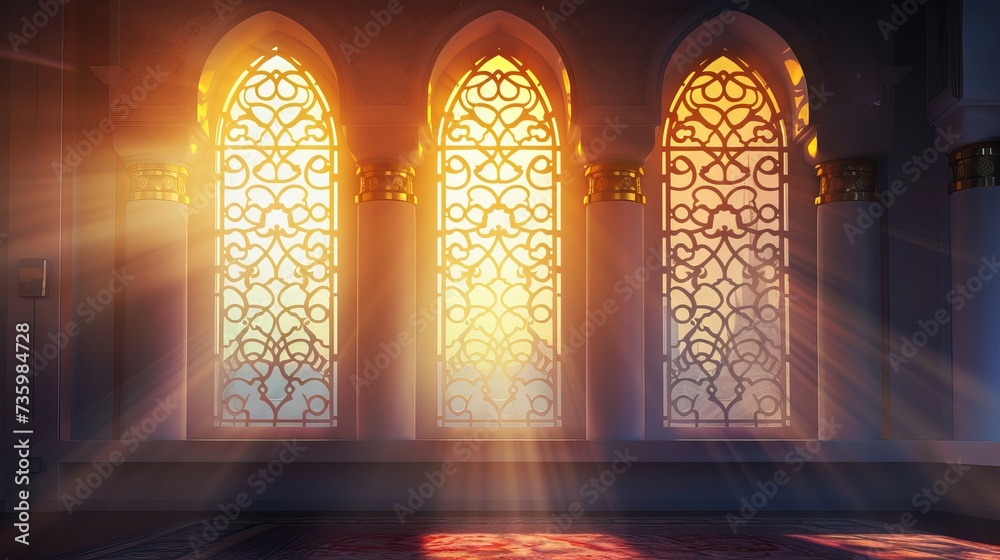 Beautiful mosque window with sun ray and calligraphy for Ramadan Kareem ...