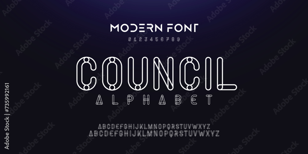 Outline Double line monogram alphabet and tech fonts. Lines font ...
