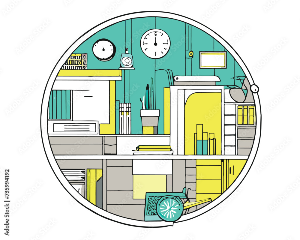 illustration of a wall clock showing office hours. vector isolated on ...