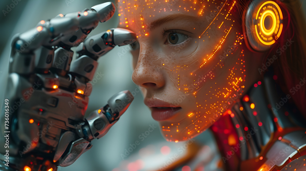 Futuristic Female Cyborg in Robotic Suit, Humanoid Beautiful Woman ...