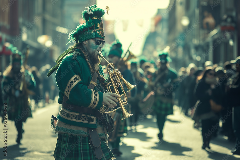 Portrait of Irish man dressed for Saint Patric’s Day Parade. Happy ...