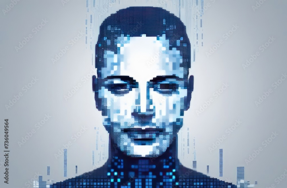 Identikit digital. Cyborg man, male robot,High-tech futuristic man from ...